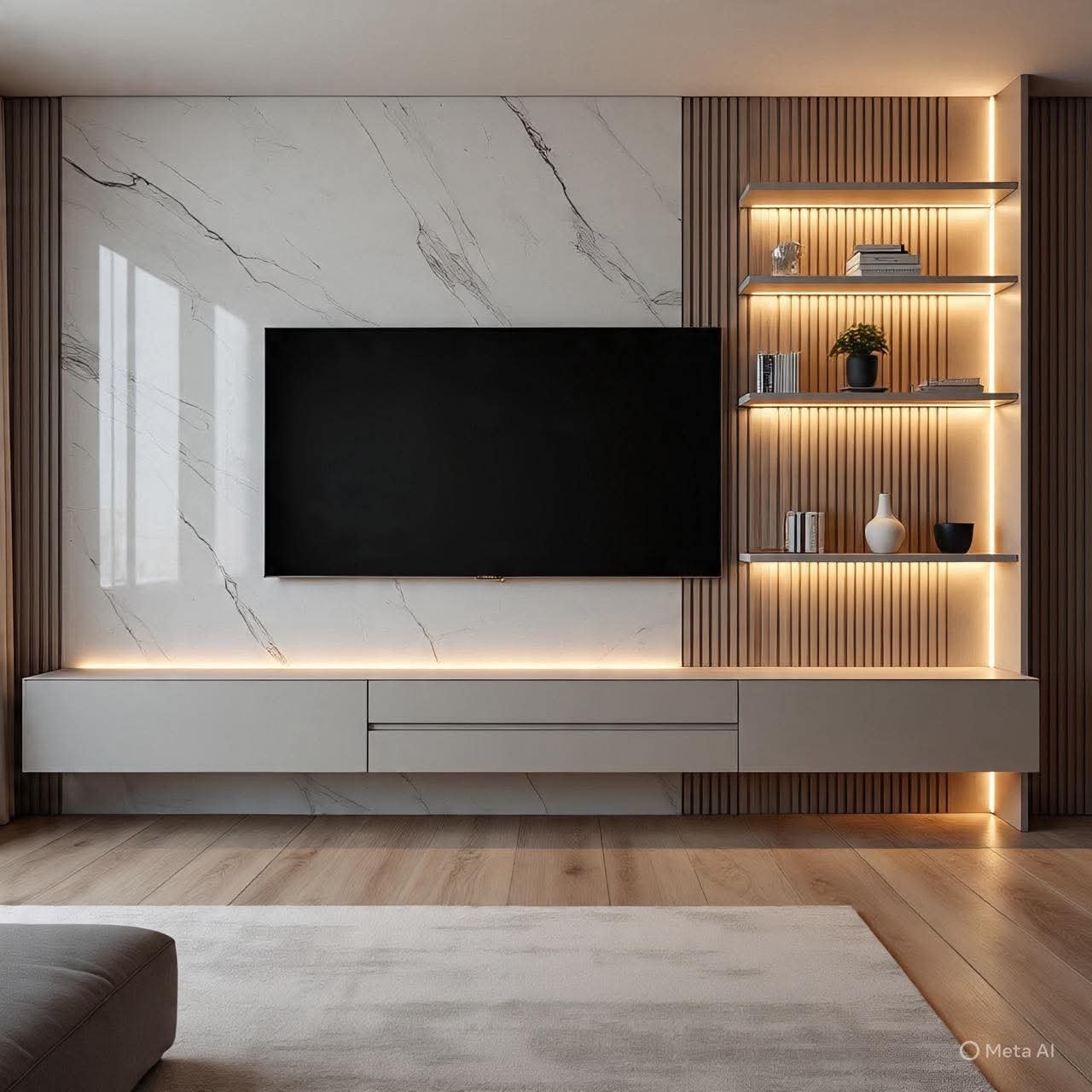 Minimalist TV Unit with Wall Panel Slats - Dura Decor